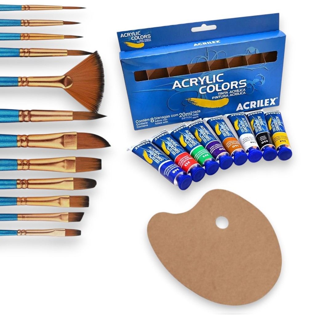 Kit Pintura master Tinta Acrílica Bisnagas 12 pinceis paleta | Shopee ...