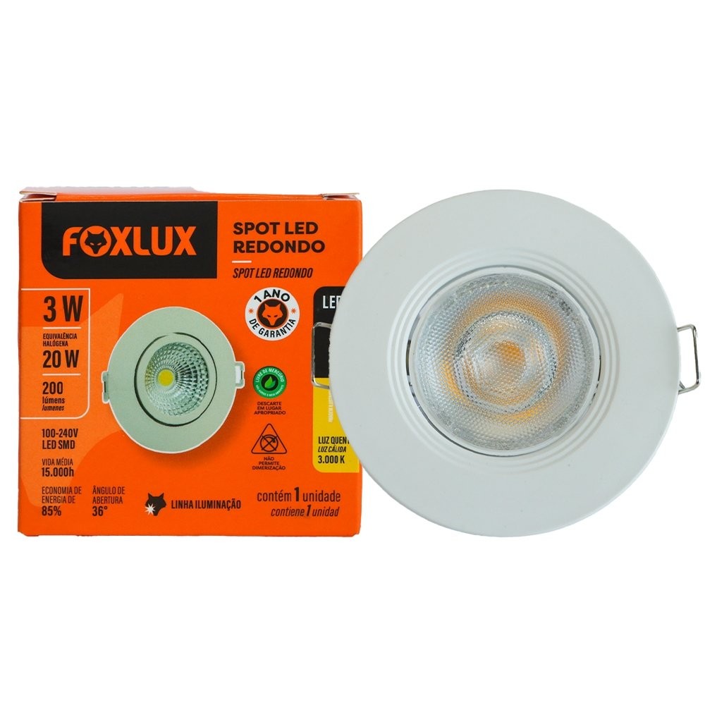 Spot Foxlux LED 3W Redondo 3000K | Shopee Brasil