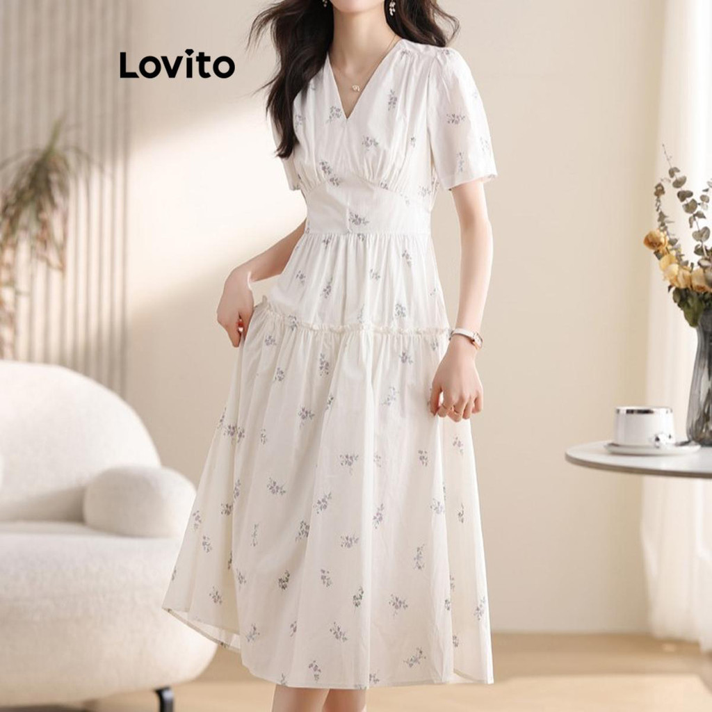 Lovito Casual Vestido Feminino Estampa Ditsy Floral Com Linha