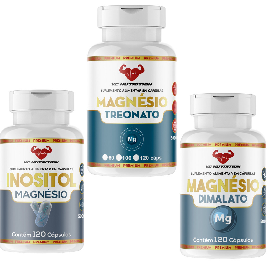 Magnésio Inositol, Dimalato, Treonato, KIT Sono e foco, 120 Capsulas cada pote | Shopee Brasil