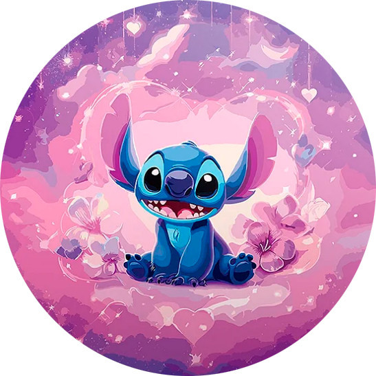 Painel Lilo e Stitch Roxo Redondo 50x50 tecido sublimado com elastico ...