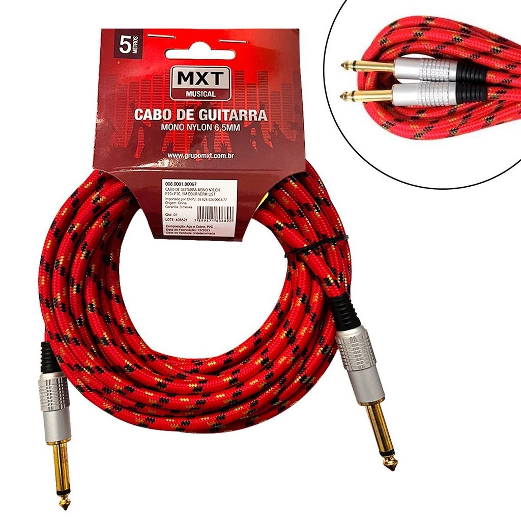 Cabo P10 P10 Mono Em Nylon Para Guitarra E Instrumentos - 5 Metros ...