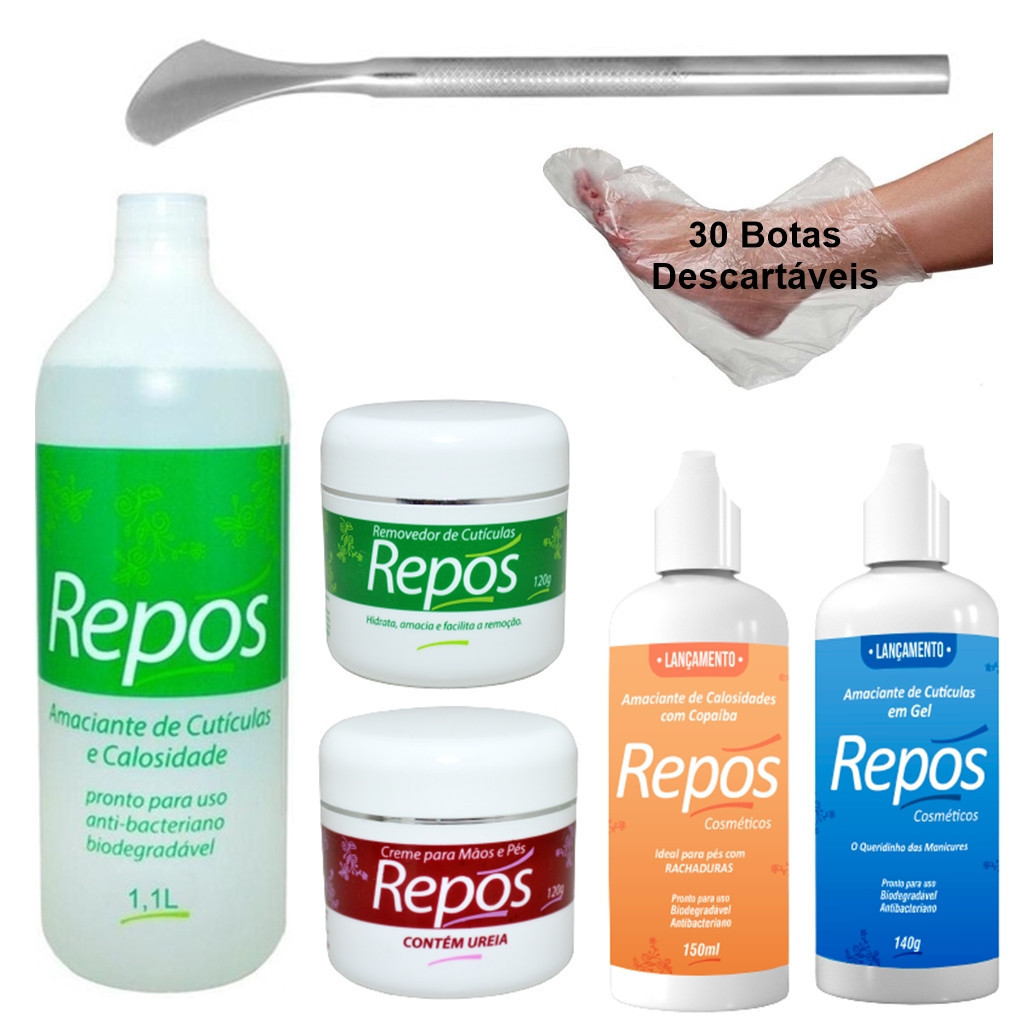 Repos Amaciante De Cutículas 1100ml + 222 + 30 Botas + Creme Removedor ...