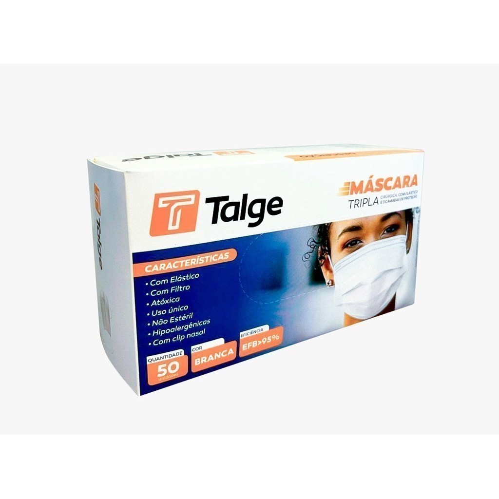 Caixa com 50 Máscaras Descartáveis Tripla Proteção Talge | Shopee Brasil