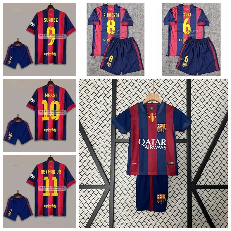 2014-15 Temporada Barcelona Retro Home Football Kids Jersey Kit Xavi ...