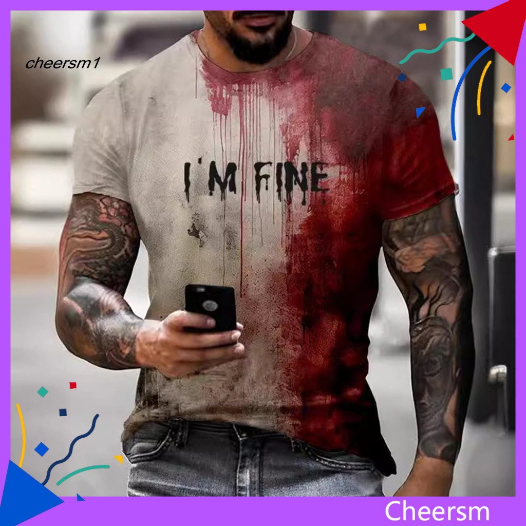 Adrenaline-pumping Tee Halloween T-shirt Men's Blood Stain Creepy ...