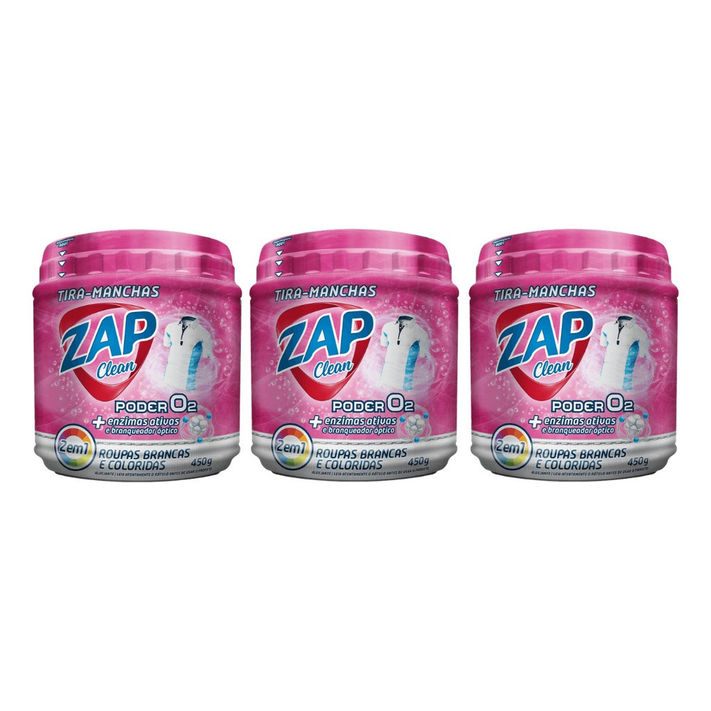 Kit C/ 3un Tira Manchas Poder O2 Zap Clean 450g | Shopee Brasil