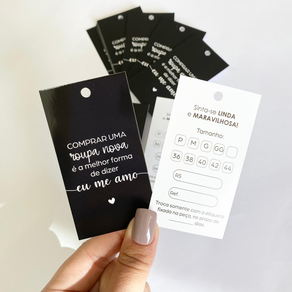 Kit 50 ou 100 Tag etiquetas para roupas Pronta entrega Frase ...