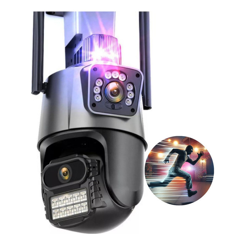 Câmera Wi-Fi 4K de Vigilância Exterior com Visão Noturna, Luz Policial ...