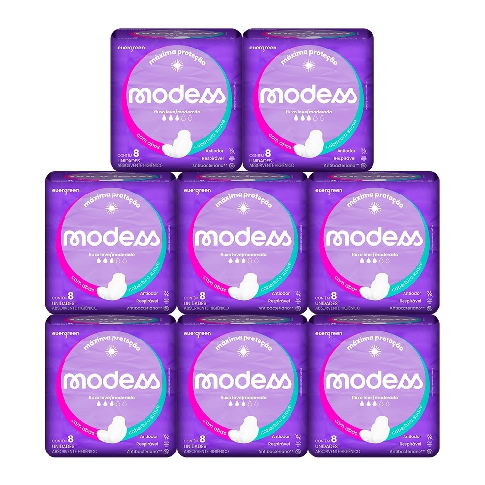 Kit 8 und Absorvente Modess Suave Com Abas c/ 8 un | Shopee Brasil