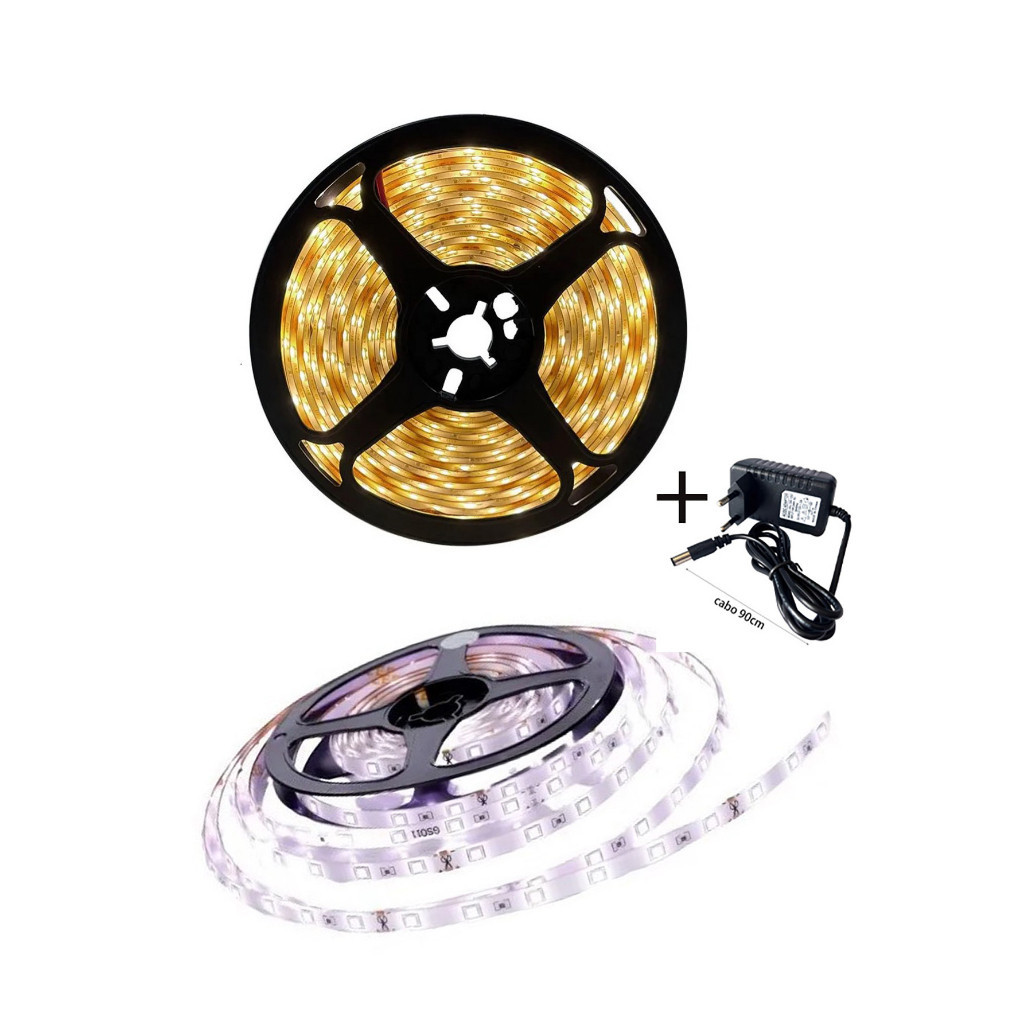 Fita LED IP65 3528 60leds com Fonte Branco Quente e Branco Frio 5 ...
