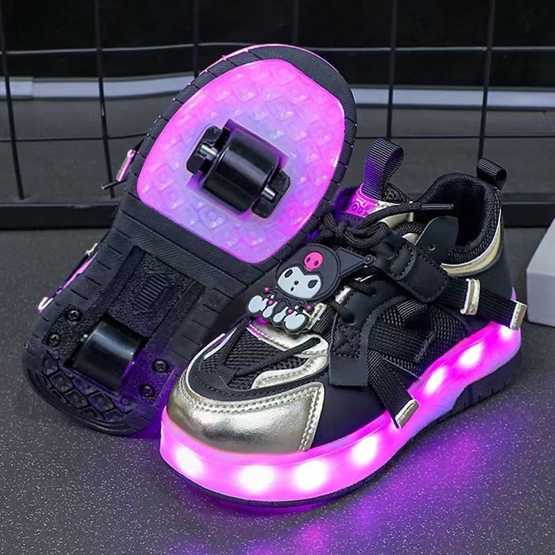 Sapatos de Roda Dupla para Meninas Novos Patins Luminosos Kuromi ...
