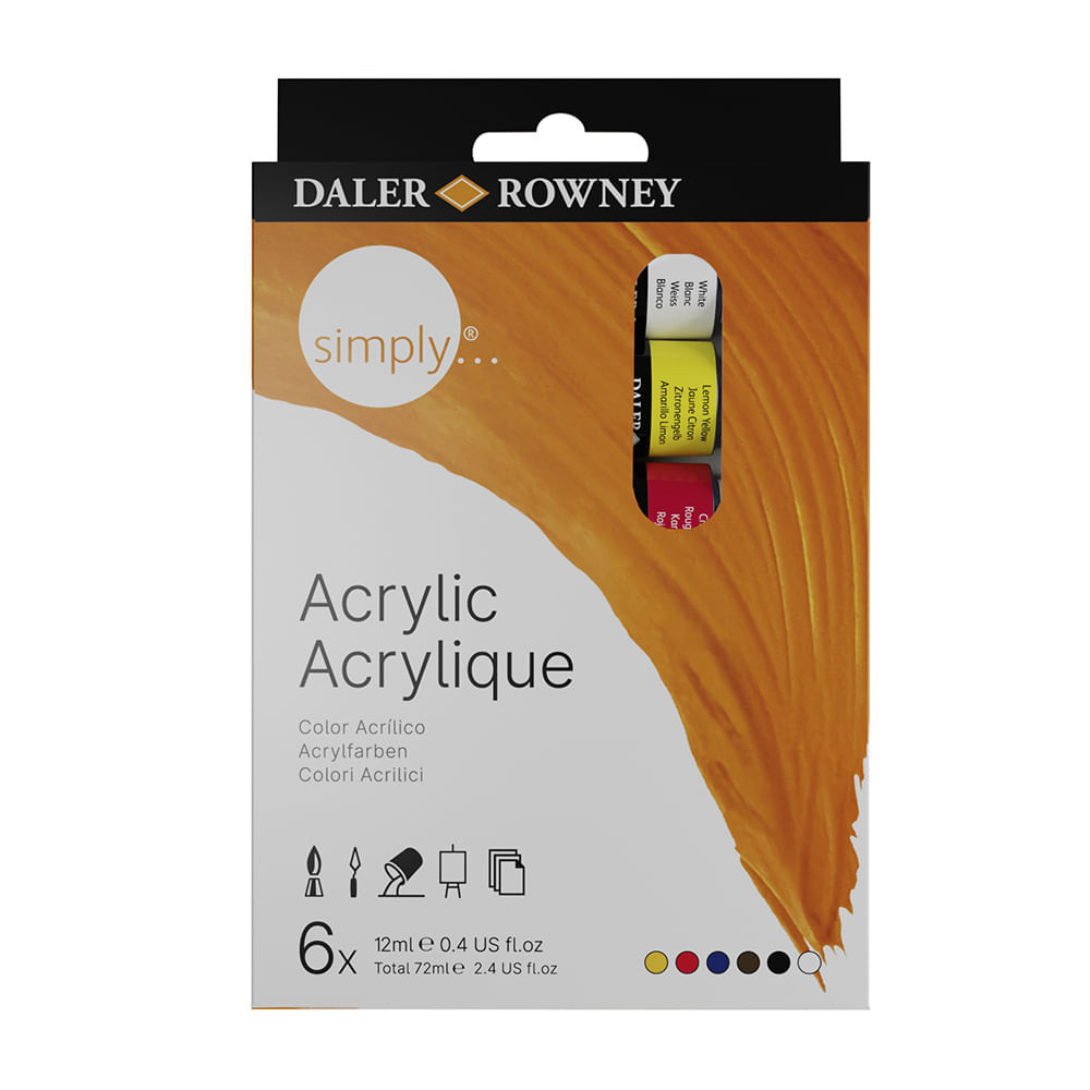 Tinta Acrílica Simply Estojo C/ 06 Cores Daler Rowney | Shopee Brasil