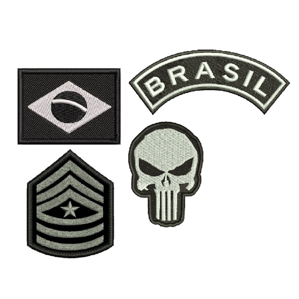 Kit 4 Patch Bordado Airsoft Caveira Divisa Exercito Brasil Breve Militar Sargento Manicaca ...