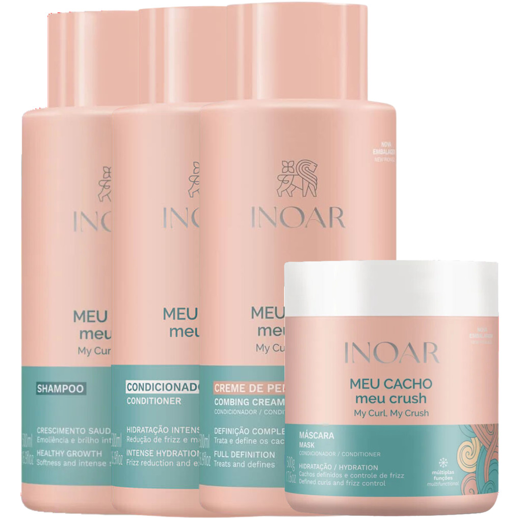Kit Inoar Meu Cacho, Meu Crush Sh 500ml + Cond 500ml + Másc 500g + Creme de Pentear 500ml ...
