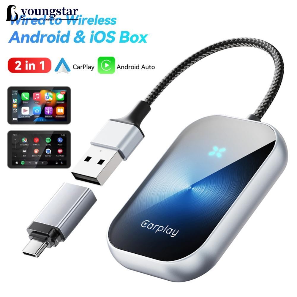 YOUNGSTAR 2 Em 1 Carro Android Auto Sem Fio Carplay Com Para Adaptador Inteligente Plug And Play ...