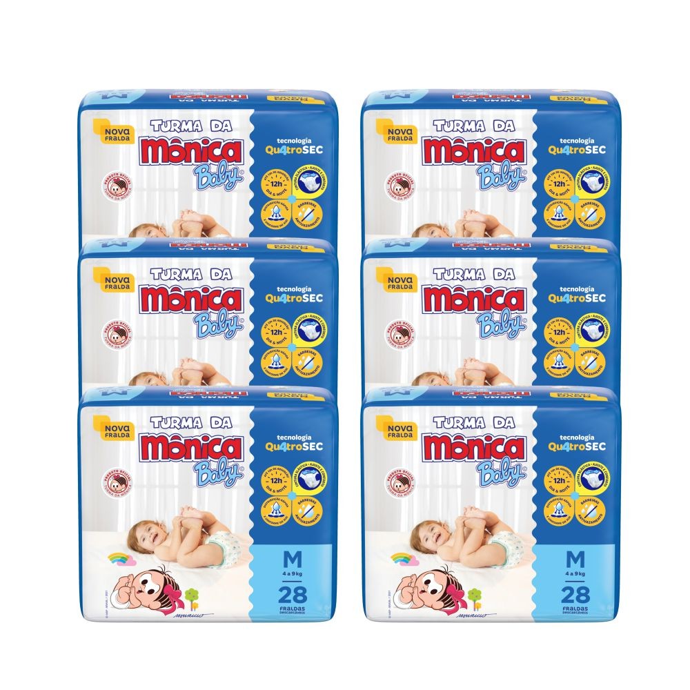 6 Pacotes - Fralda Turma da Monica Jumbo M Pacote c/28un | Shopee Brasil