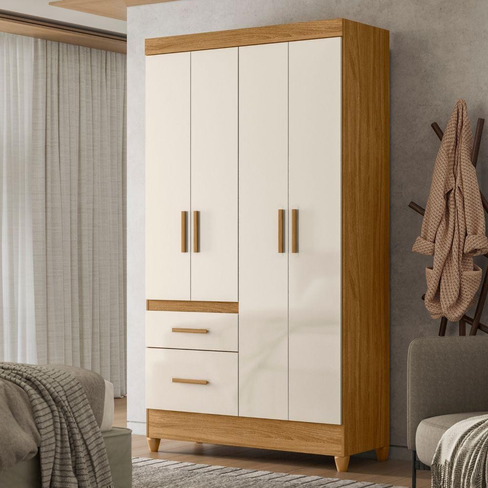 Guarda-Roupa Solteiro 4 Portas 2 Gavetas Freijo/Off White Madri Moval ...