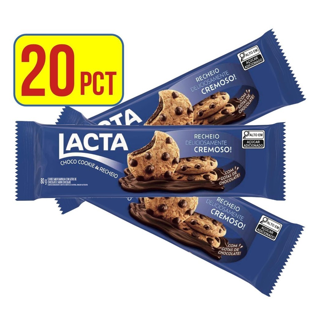 Biscoito Cookies Recheado Gotas de Chocolate 20x80g - Lacta | Shopee Brasil
