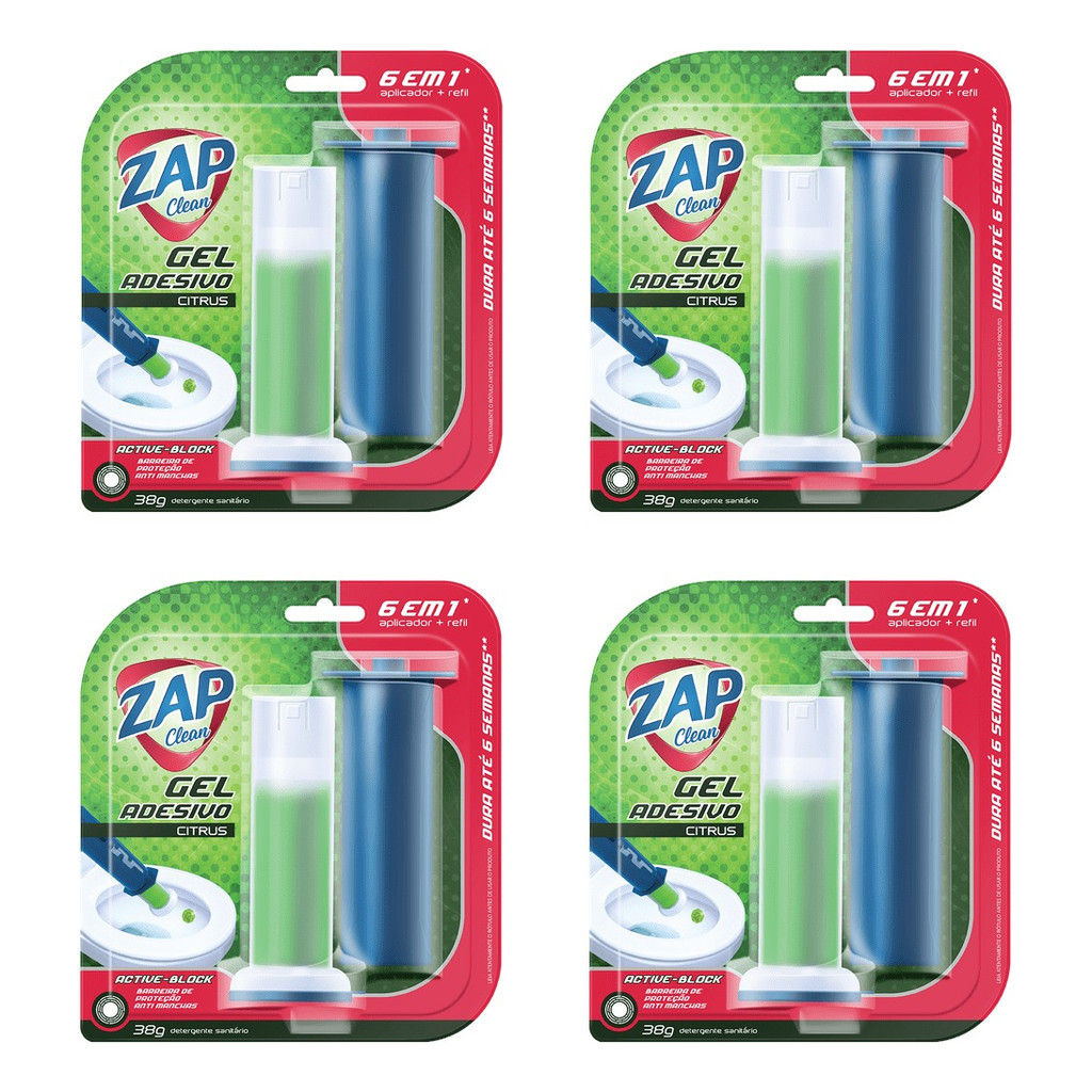 Kit 4un Gel Sanitario Adesivo Zap Clean 38g | Shopee Brasil