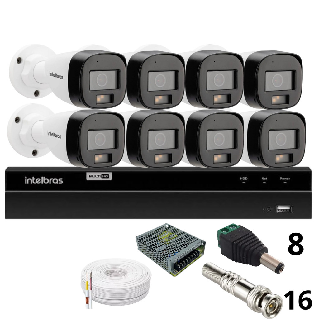 Kit 8 Câmeras Intelbras Bullet 3220b Full Color Com Áudio Dvr Intelbras ...
