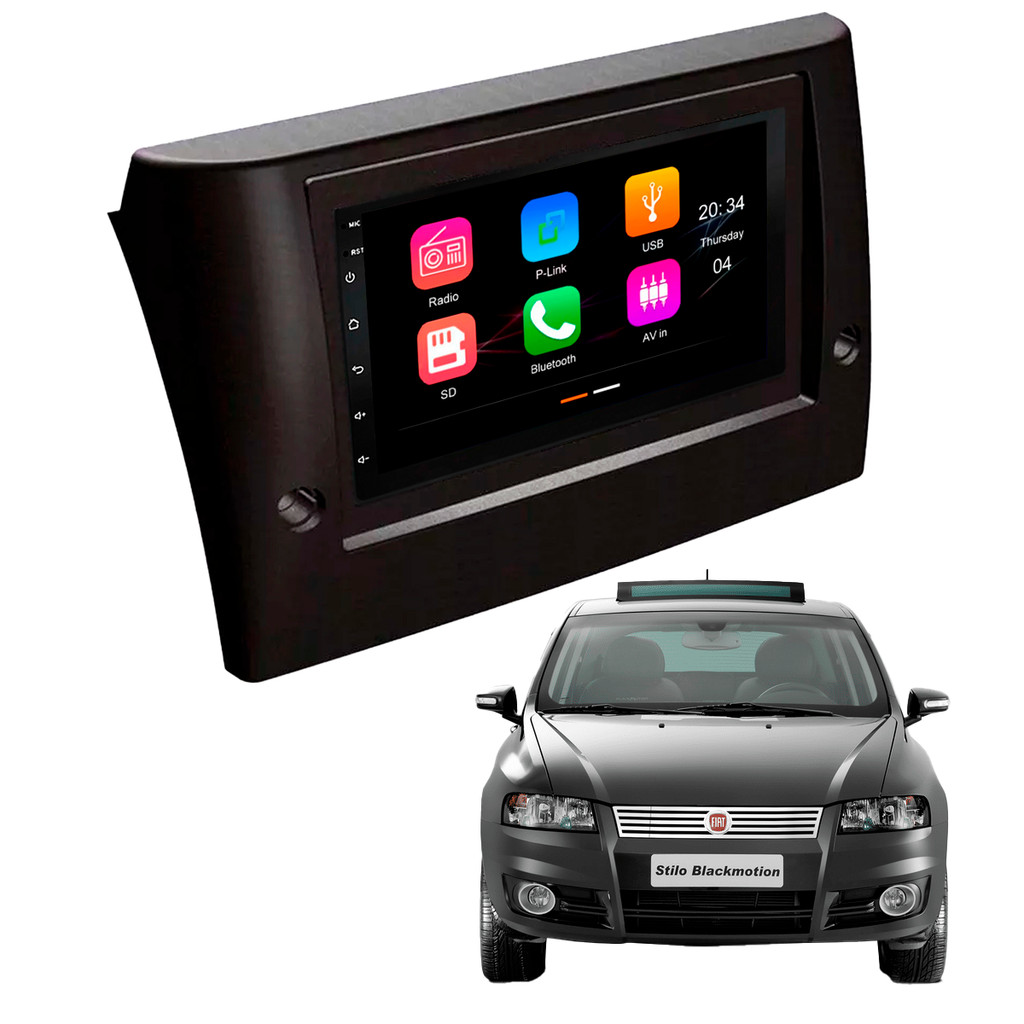 Central Multimídia 7 Polegadas MP5/BT CarPlay Android Auto + Moldura Preta 7 Polegadas Stilo ...