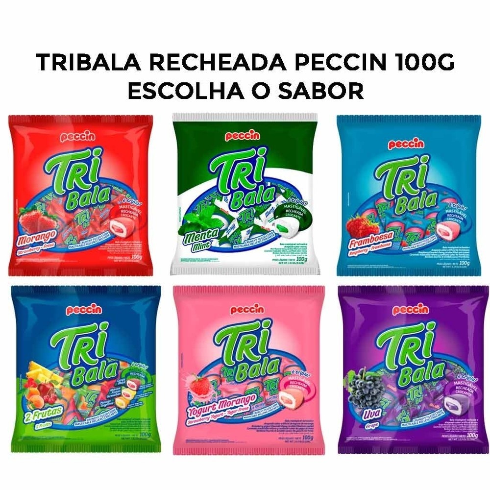 Bala Tribala Recheada 100g - Peccin ESCOLHA O SABOR | Shopee Brasil