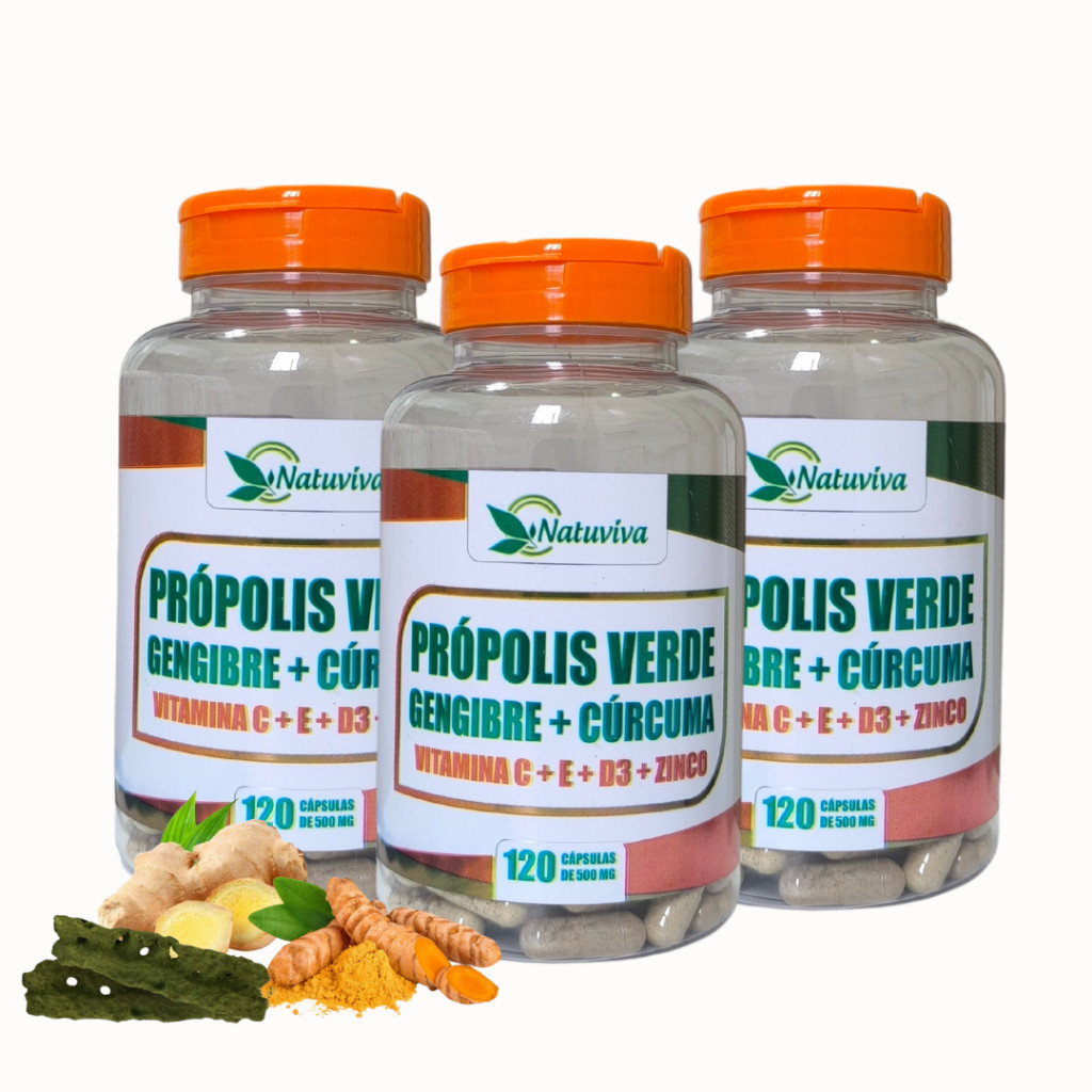 Própolis Verde + Gengibre + Cúrcuma - Vitamina C + E + D3 + Zinco 120 Cápsulas 500mg - | Shopee ...