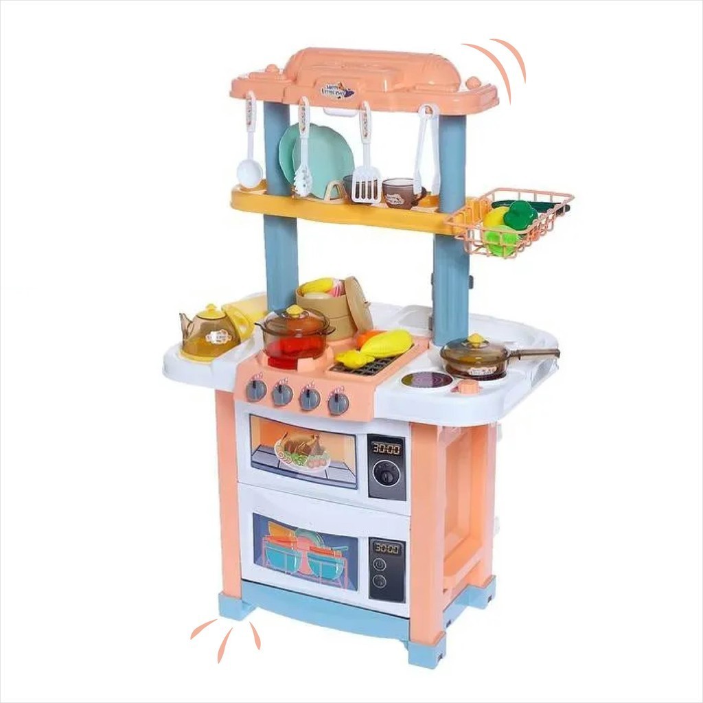 Kit Cozinha Completa Forno Pia Panelas Louça Solta Fumaça Criança Feliz ...