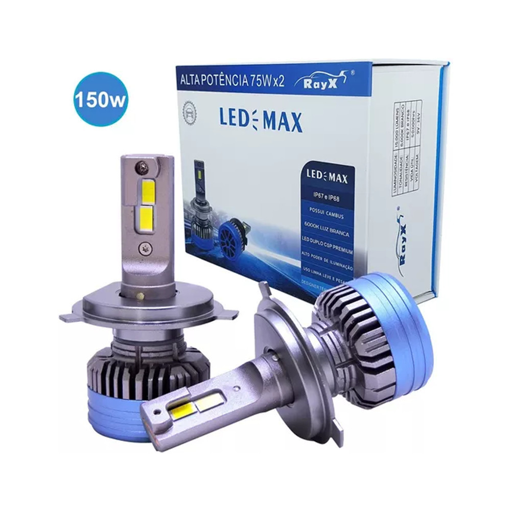 LAMPADA H4 LED MAX RAY X 15.000 LUMENS O PAR 12/24v | Shopee Brasil