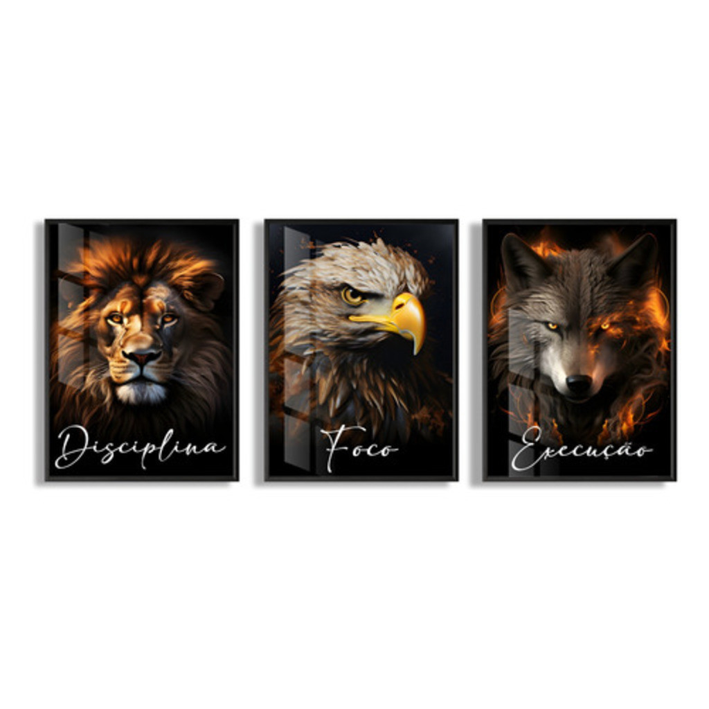 KIT 3 Decorative Frames Discipline Execution Focus Lion Office | Shopee ...