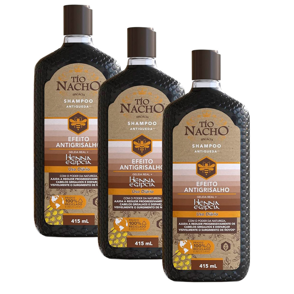 Kit 3 Shampoo Antigrisalho Tio Nacho Henna Egipcia Vegetal | Shopee Brasil