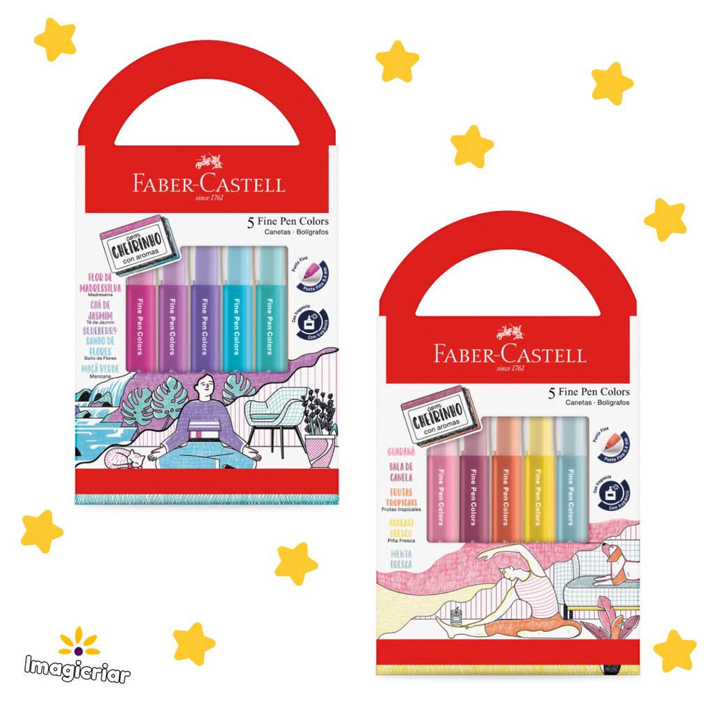 Caneta Fine Pen Colors com Cheirinho Faber-Castell - 5 Cores | Shopee Brasil