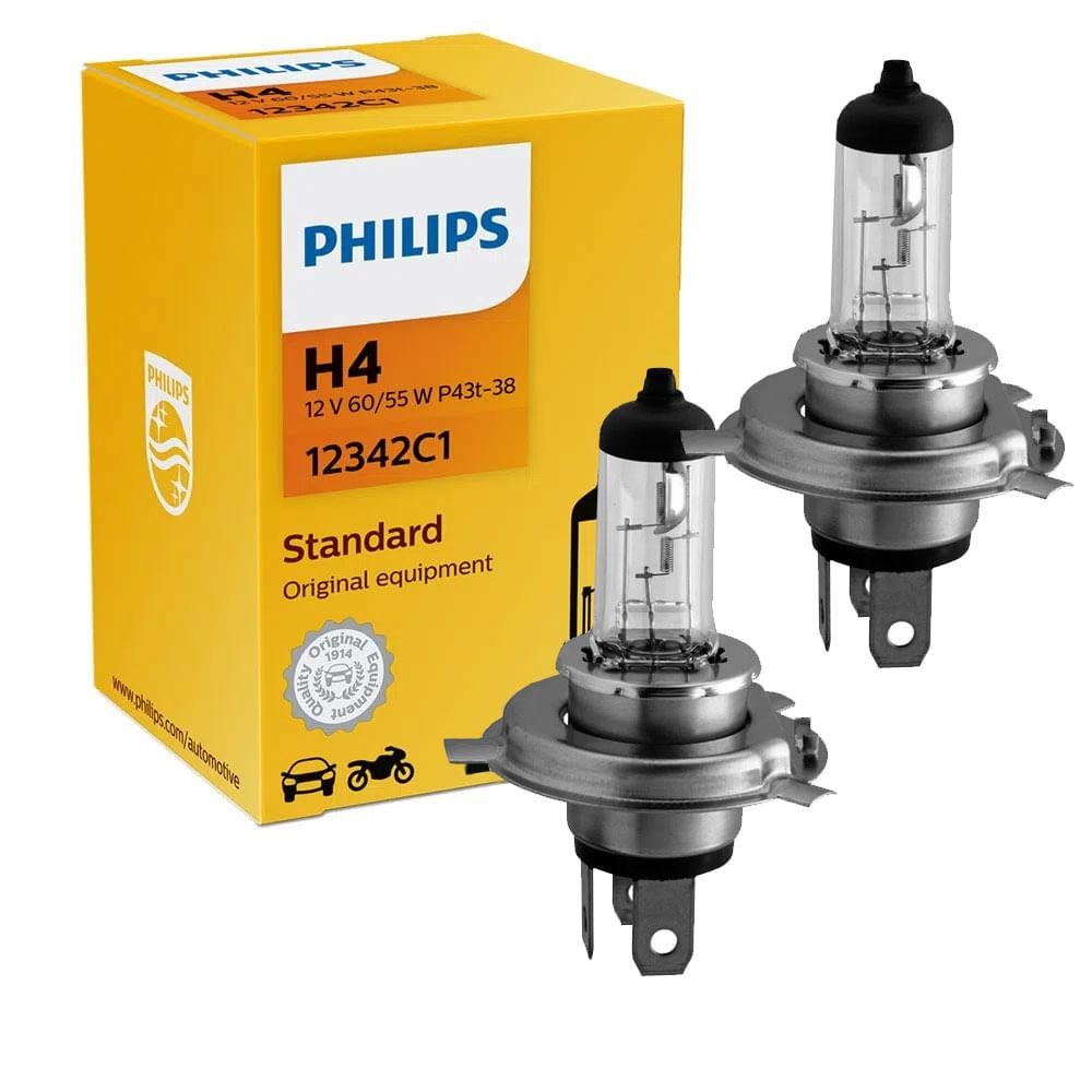 Par Lâmpada Philips Halógena Standard 55/60W 12v H4 Biodo | Shopee Brasil