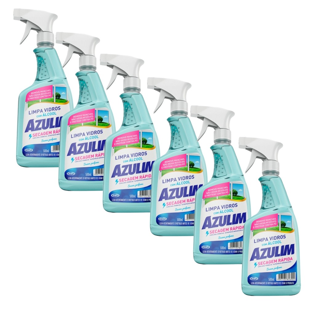 Kit 6 Limpa Vidro Azulim Álcool Secagem Rápida 500ml Start | Shopee Brasil