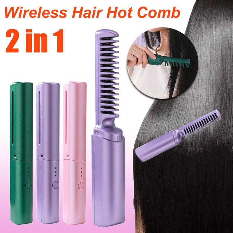 Escova Alisadora e Secadora Anti-Frizz USB Recarregável, Sem Fio, Para ...