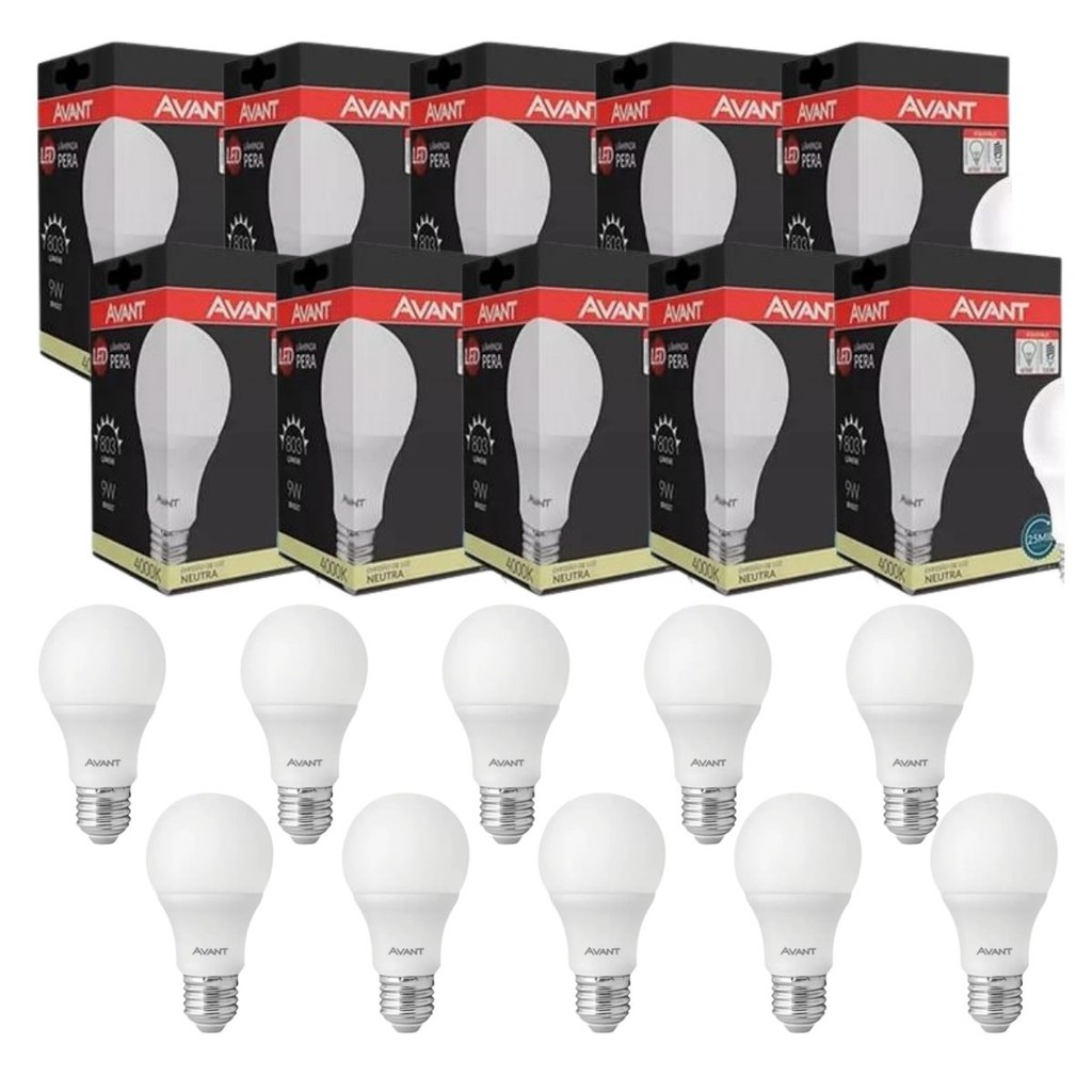 Kit 10 Lâmpada Pera Led 9W 4000k Neutro Avant Casa Sala Banheiro E27 | Shopee Brasil