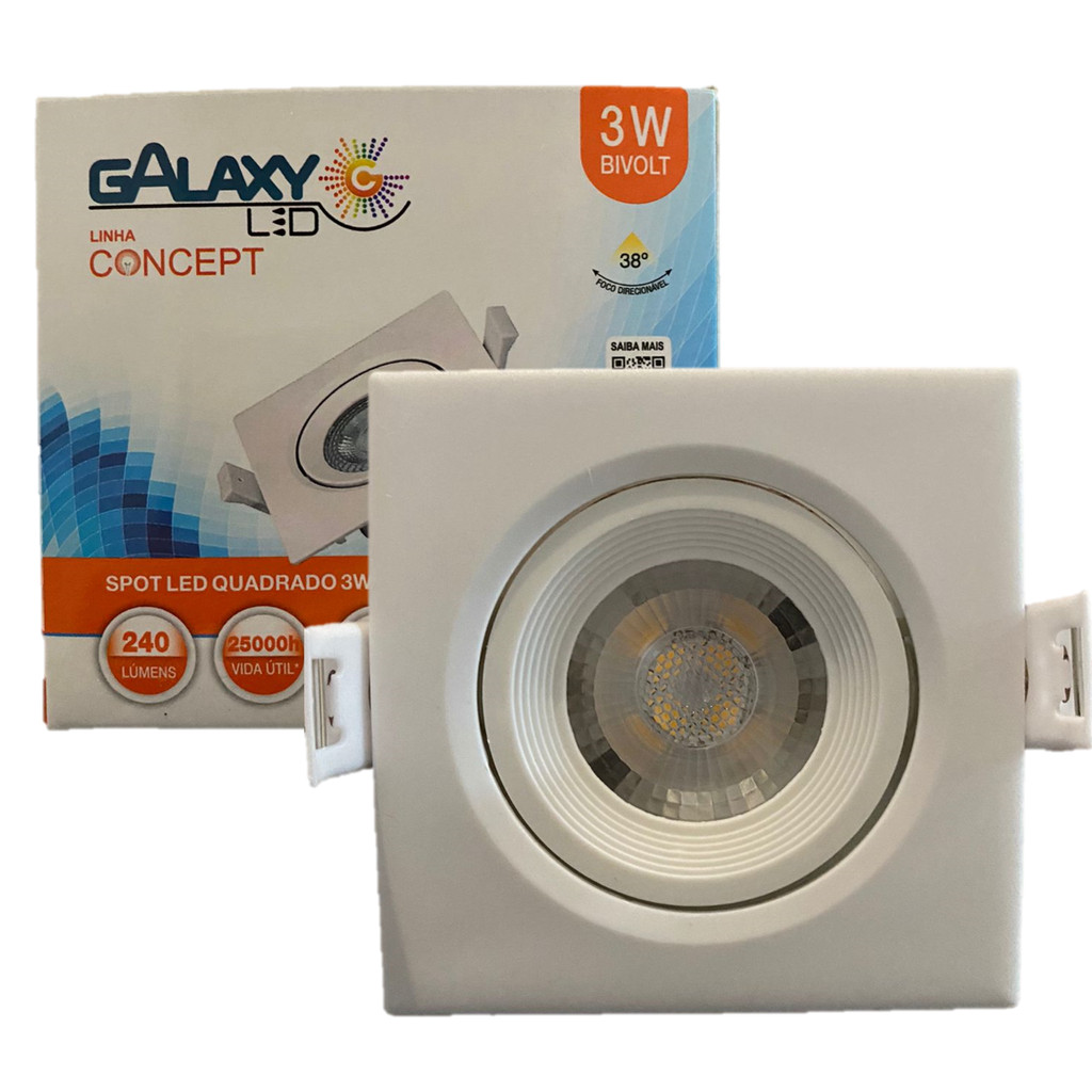 Kit 3 Spot Led Quadrado 3w Direcionavel Branco Neutro 4000K | Shopee Brasil