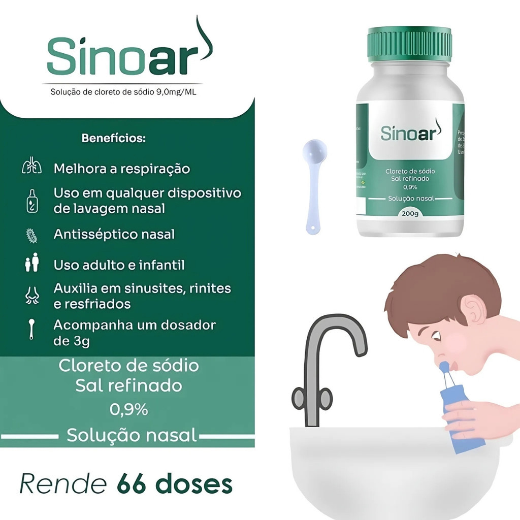 Sal Puro Refinado Sem Iodo Sinoar Para Limpeza Nasal Pote de 200g ...