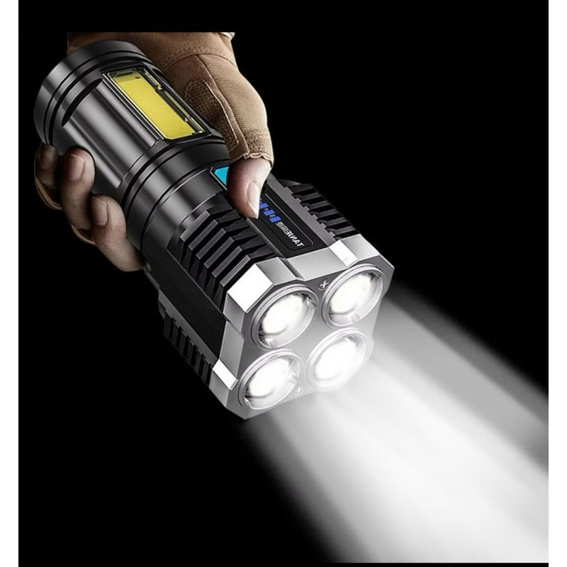 Lanterna LED Recarregável USB de Longo Alcance com 4 LEDs | Shopee Brasil