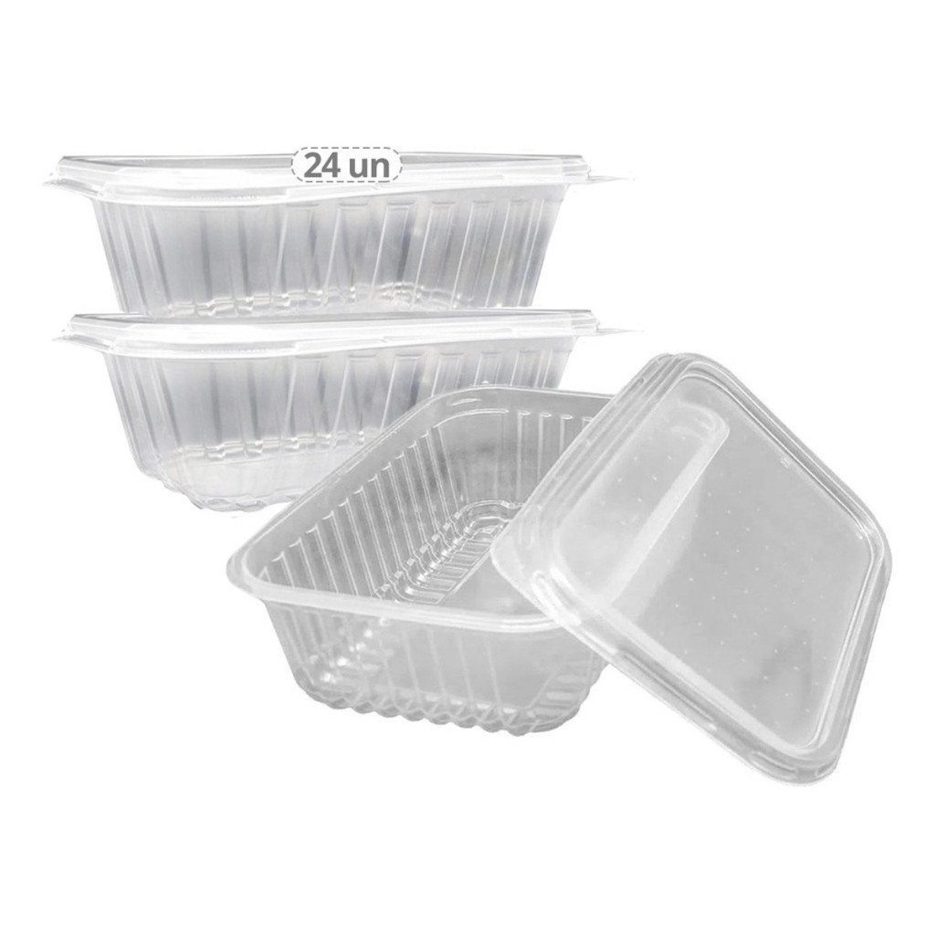 Pote Marmita Descartável 250ml Retangular com Tampa 24 unidades Fit Fitness | Shopee Brasil