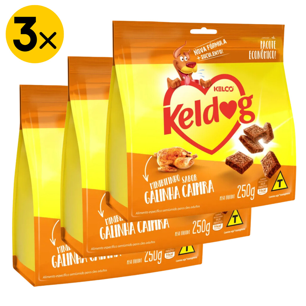 Kit 3 Bifinho Keldog Sabor Galinha Caipira - 250 g | Shopee Brasil