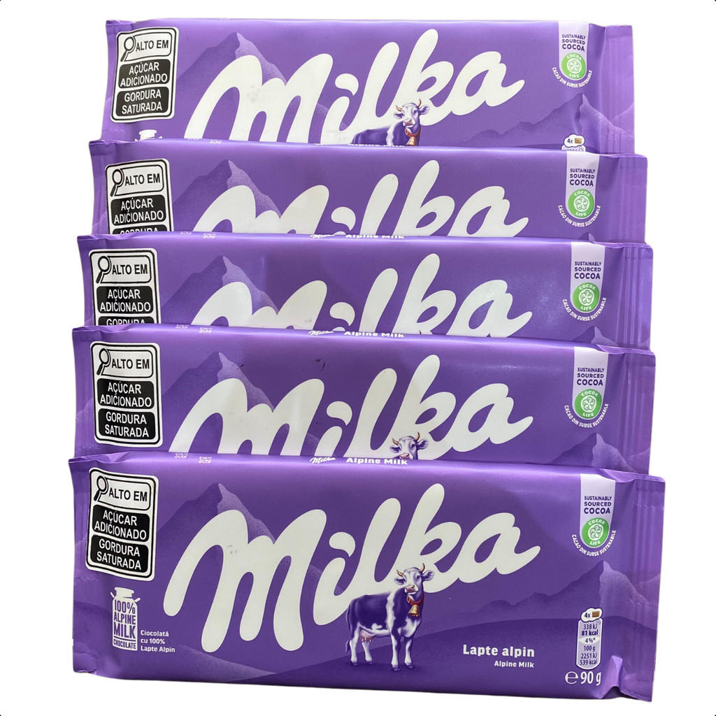 Kit com 5 barras chocolate importado milka ao leite 90g | Shopee Brasil