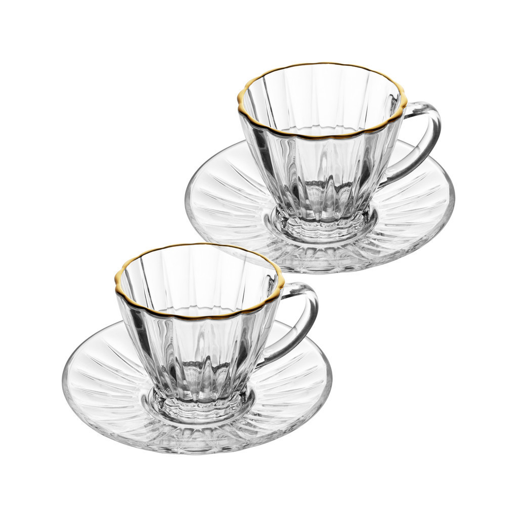 CJ 2 XICARAS CAFE CRISTAL ECO C/FIO OURO E PIRES 70ML - LYOR | Shopee Brasil