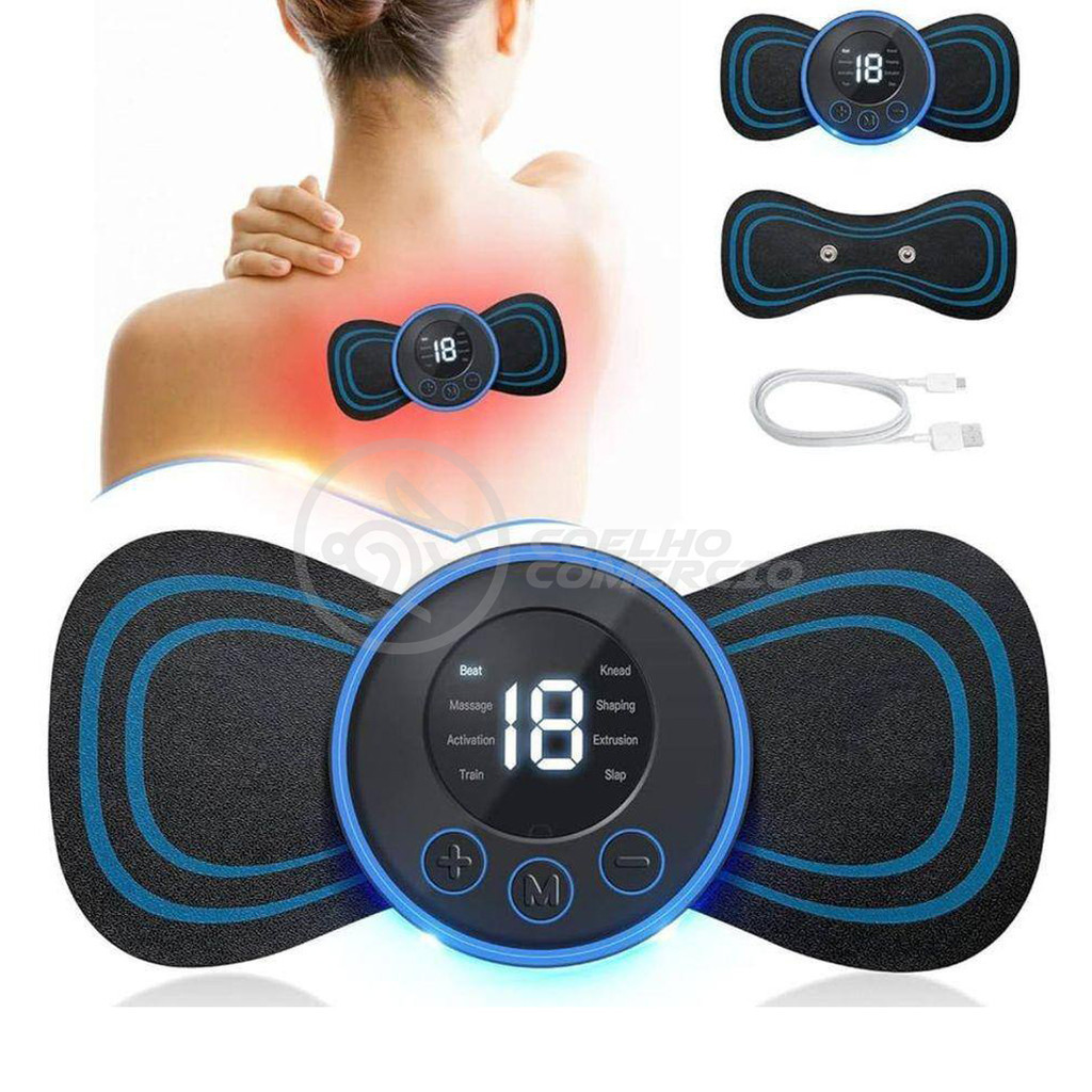 Mini Massageador Portátil EMS Recarregável Impulsos Elétricos ...