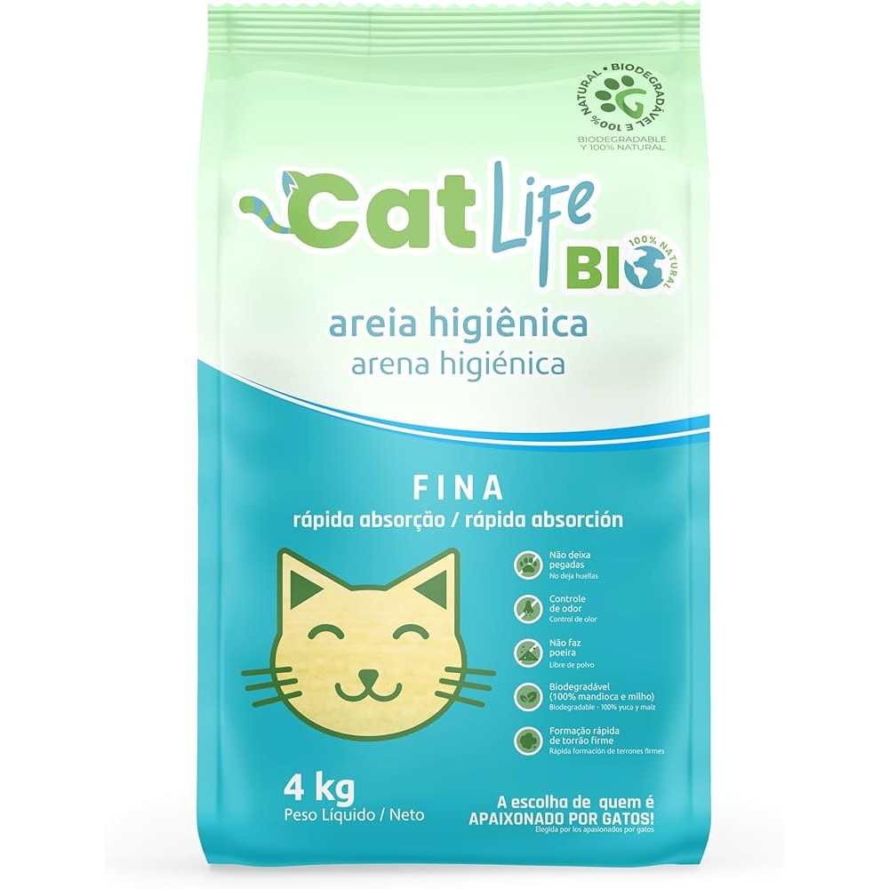 Areia Higiênica Biodegradável Fina Cat Life Bio 4kg | Shopee Brasil