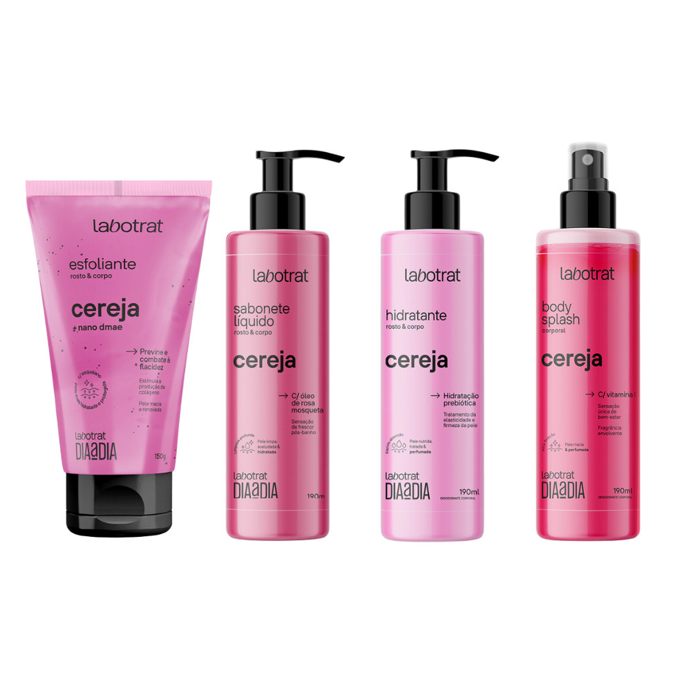 Kit Labotrat Cereja - Esfoliante + Sabonete + Hidratante + Body Splash ...