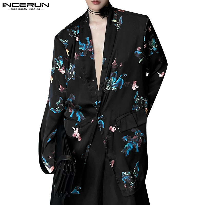 INCERUN Blazer Masculino Coreano Casual Rosa Design Solto Manga ...
