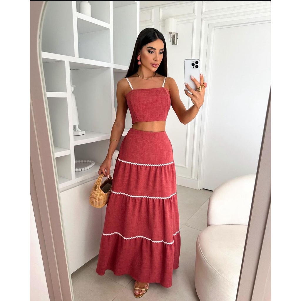 Conjunto Cropped + Saia Longa Ruby | Shopee Brasil