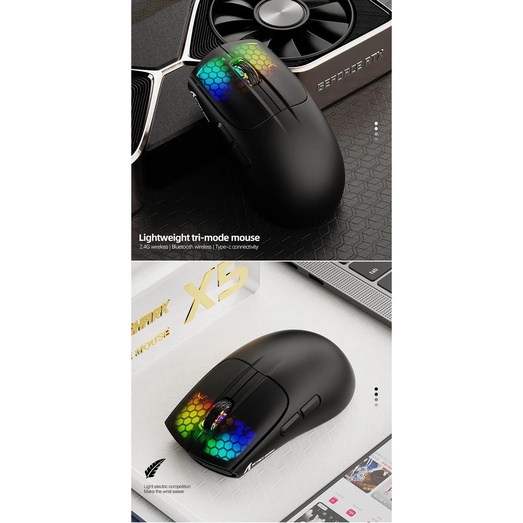 Mouse Para Jogos Sem Fio Attack Shark X5 3 Modos BT/2.4Ghz/USB-C Leve ...